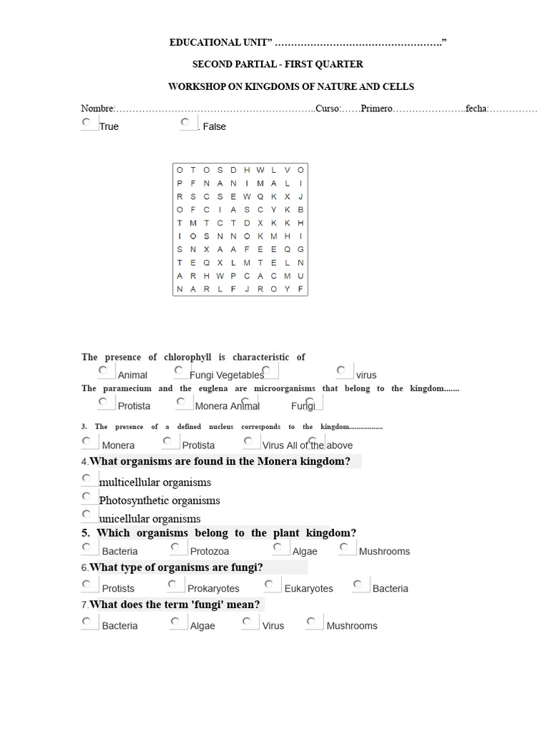 Test On Kingdoms of Nature First | PDF | Biology | Biological ...