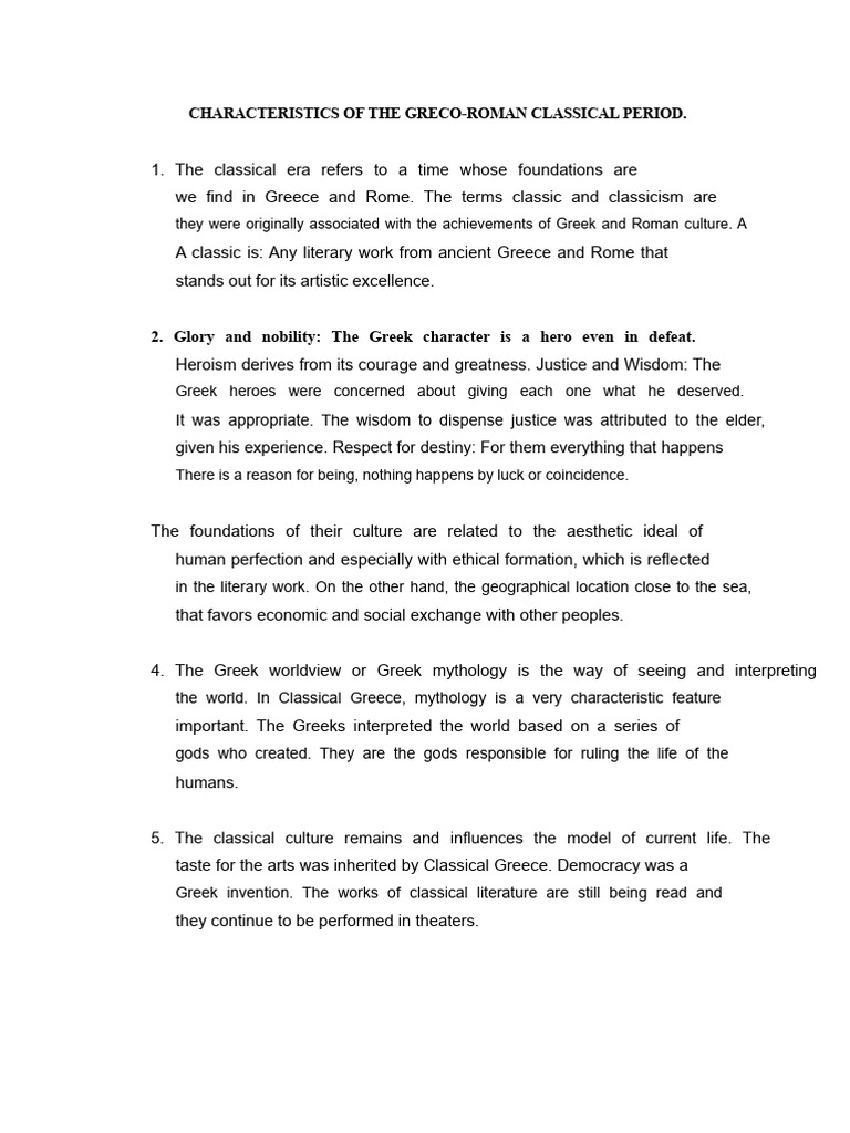 Characteristics of The Greco-Roman Classical Period | PDF