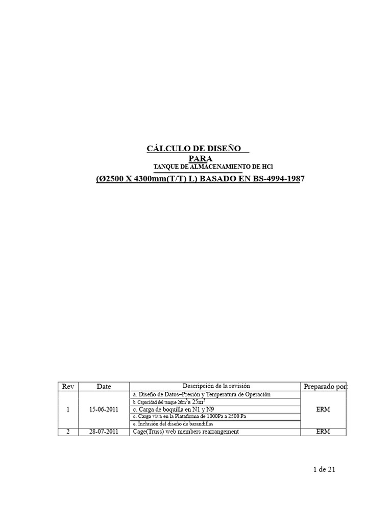 Diseño de Tanque FRP para HCl según BS 4994 | PDF | Ingeniería mecánica ...