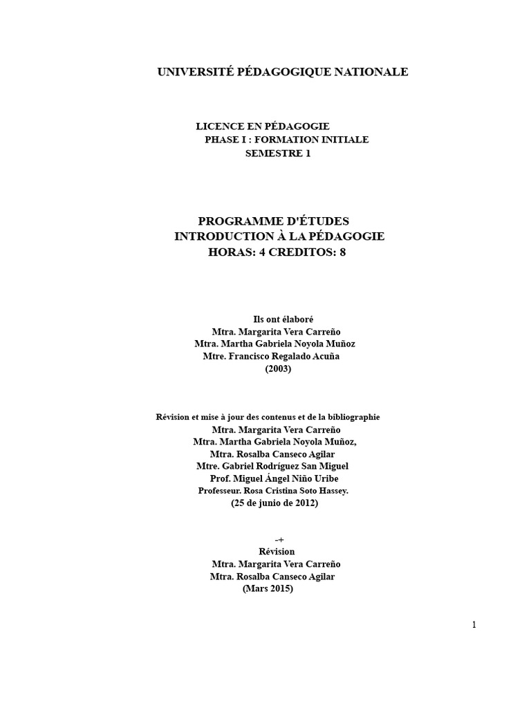 Introduction à La Pédagogie Programme 1er Semestre Pdf Pédagogie