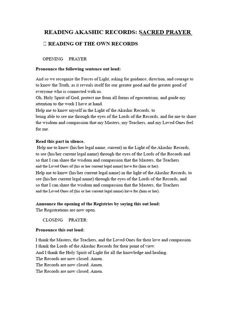 Sacred Prayer - Akashic Records | PDF | Wisdom | Prayer