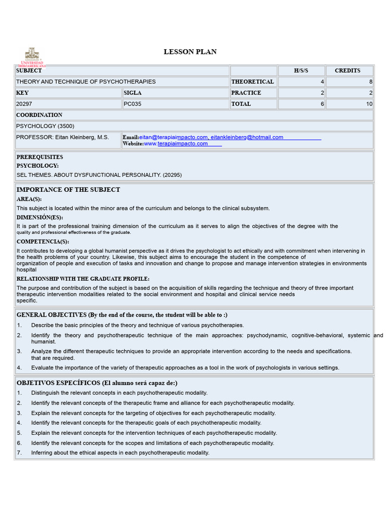 Psychology Lesson Plan | PDF | Psychotherapy | Psychology