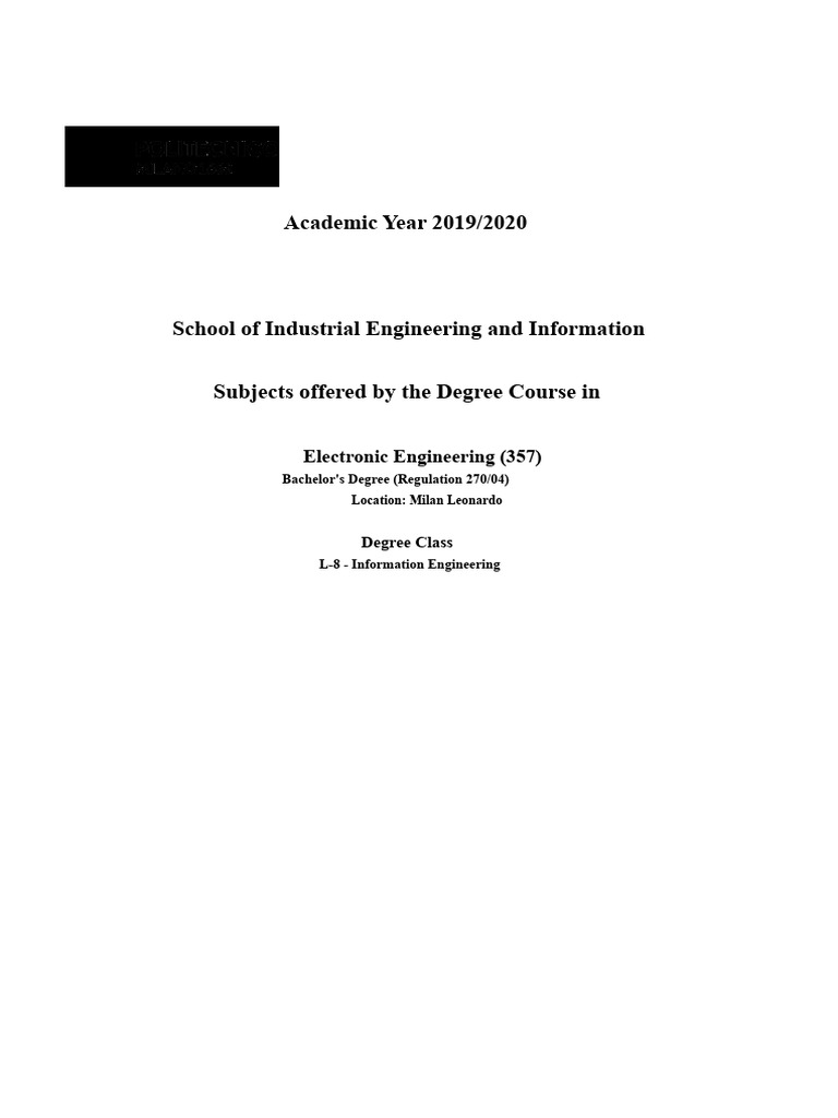 Electronic Engineering Study Plan Polimi | PDF | Electronics | Electricity