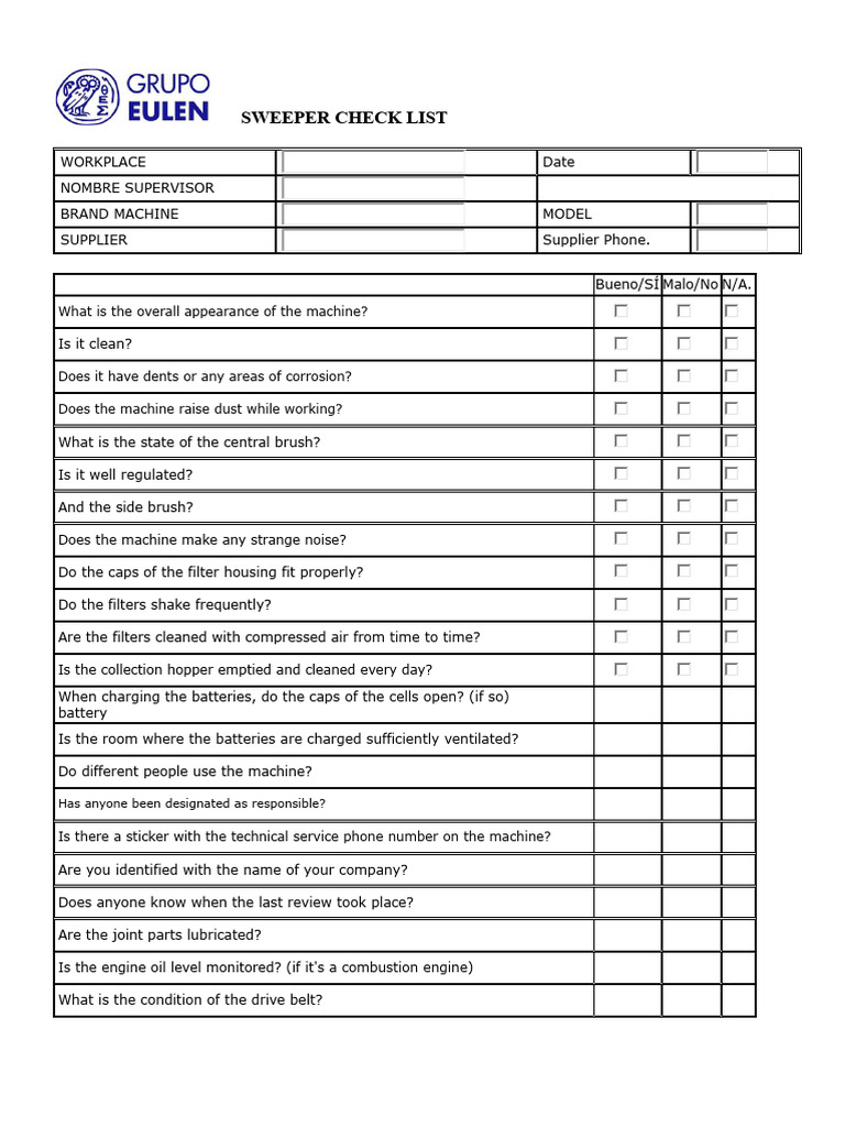 Sweeper checklist | PDF