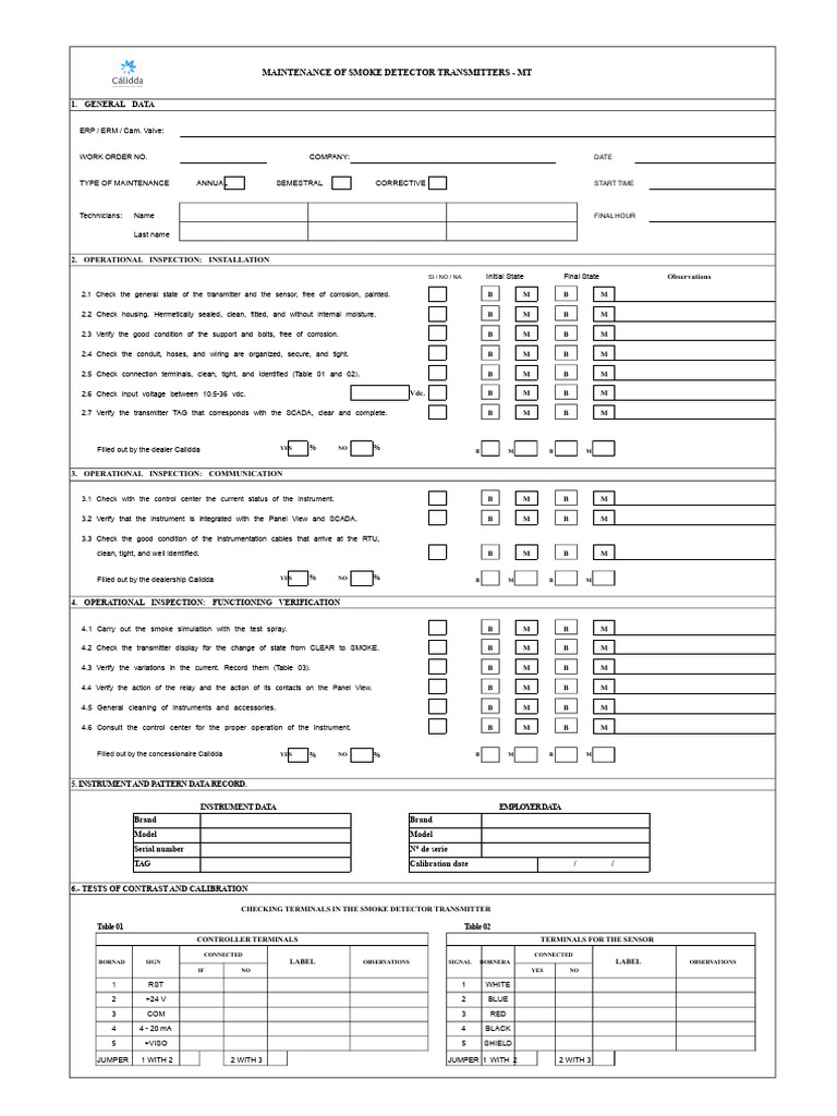 F-MAN-408_V2 Maintenance Format for Smoke Detectors MT | PDF | Instrumentation | Equipment