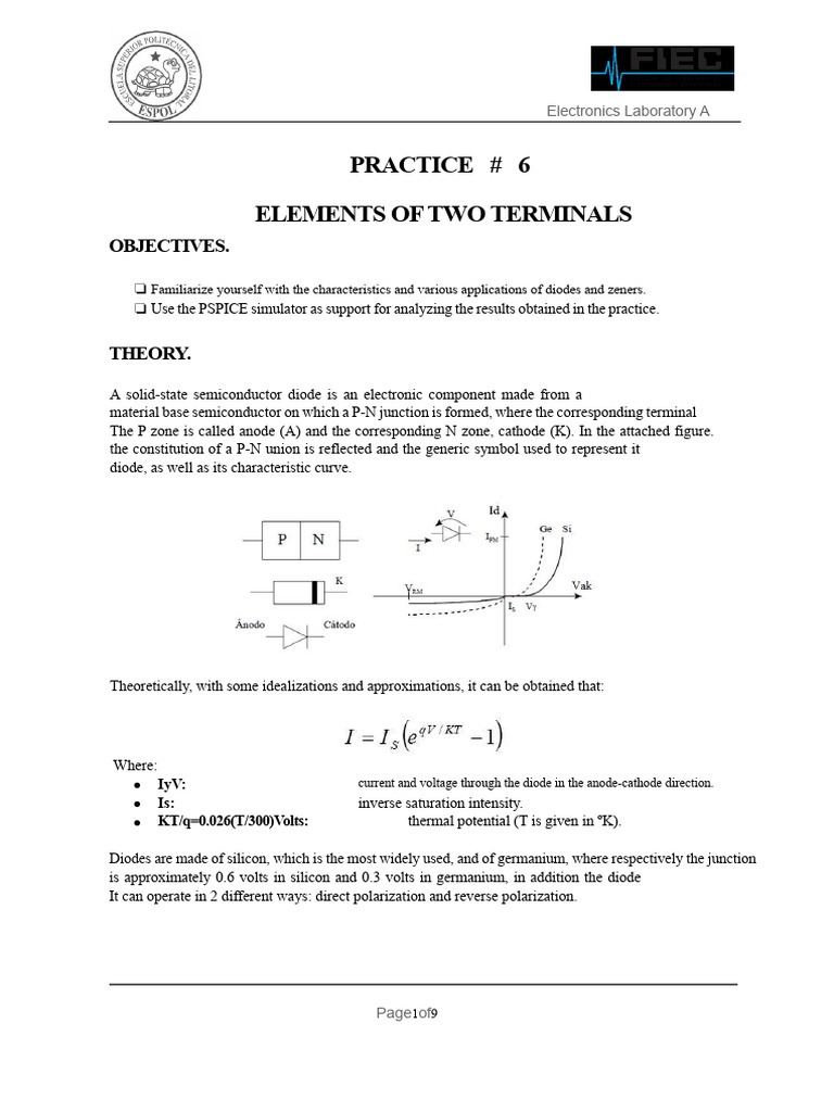 Practice 6 - Two Terminal Elements | PDF | Diode | Electrical Network