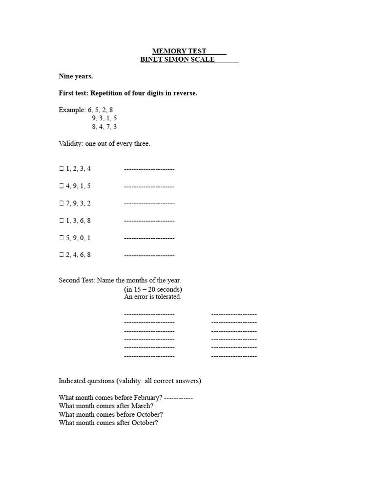 Memory Test | PDF | Memory | Behavioural Sciences