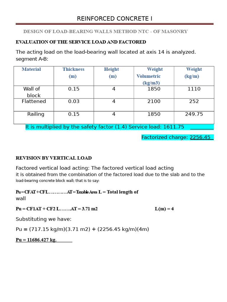 Design of Load-Bearing Walls Method NTC | PDF | Reinforced Concrete ...