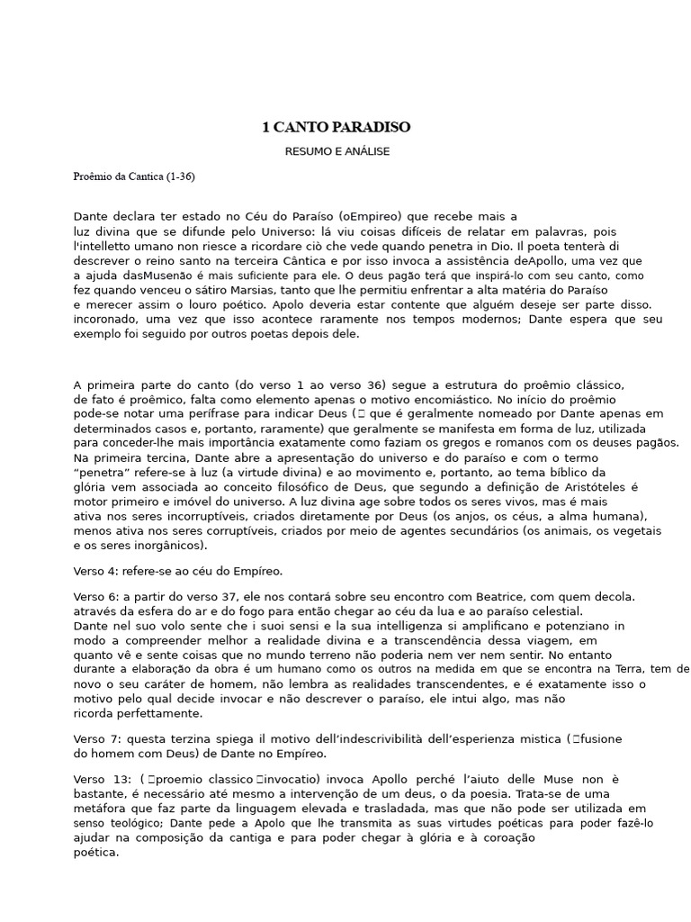 Canto I Paraíso, Dante | PDF | Dante Alighieri | Apolo