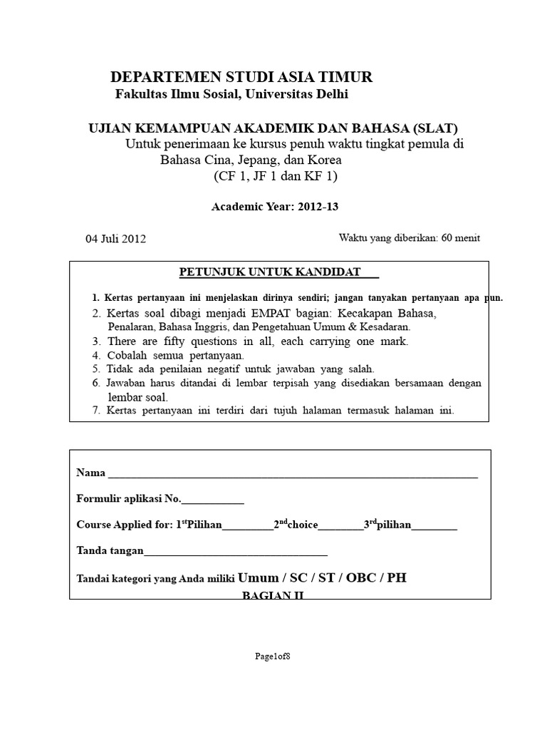 231404477 Kertas Soal dan Jawaban SLAT | PDF