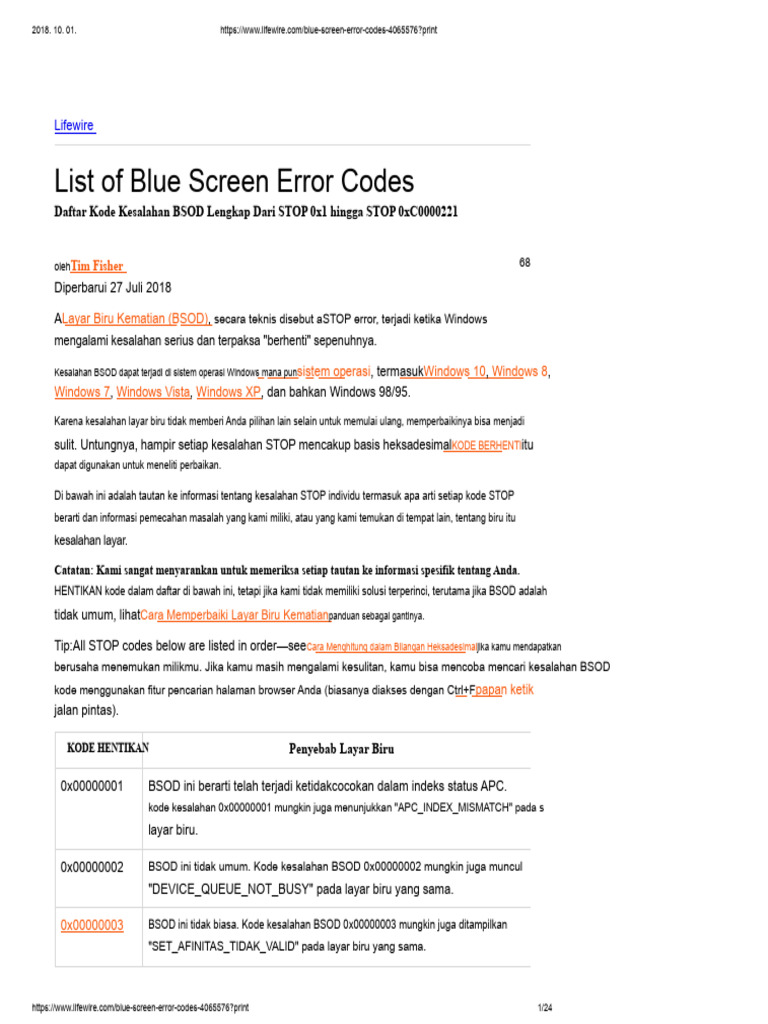 Kode Error Layar Biru 4065576 | PDF