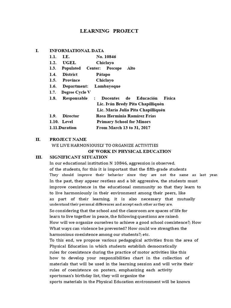 Physical Education Learning Project | PDF | Health Promotion | Physical ...
