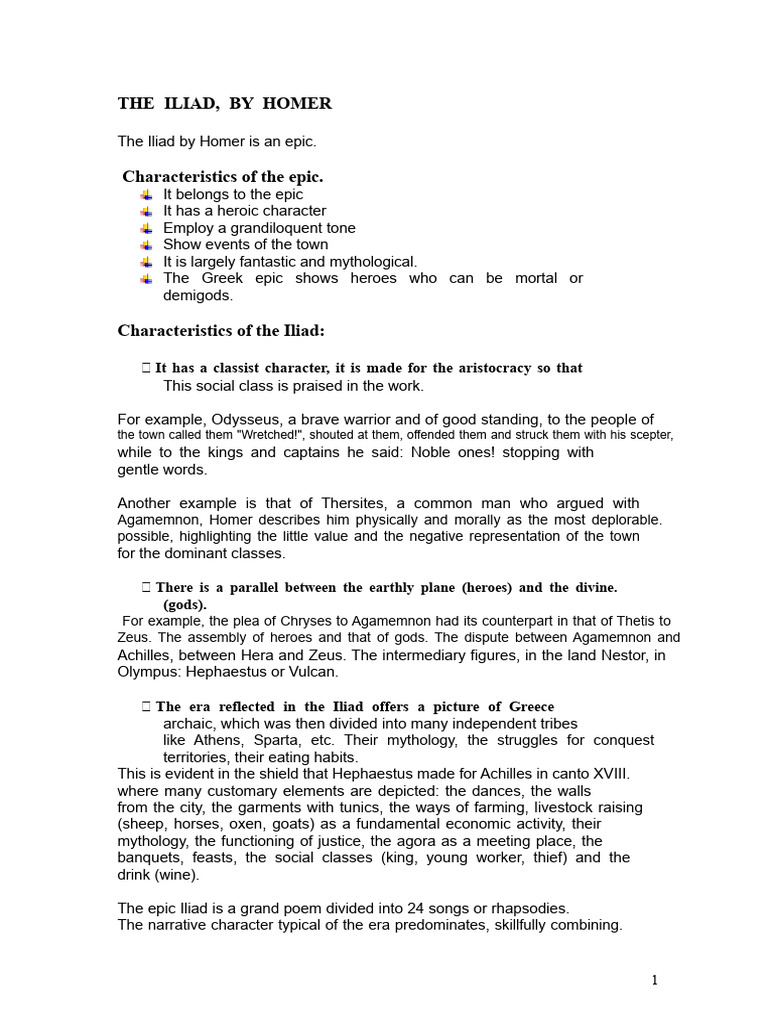 THE ILIAD. Characteristics, characters. | PDF | Hector | Iliad