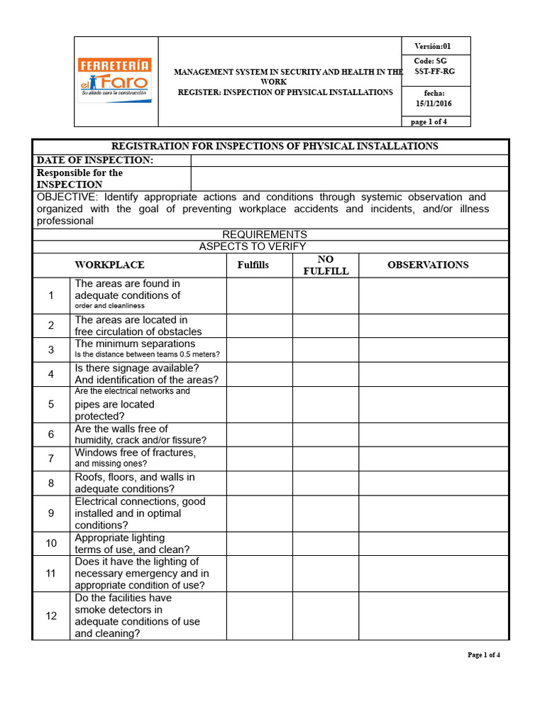 Inspections of Physical Facilities | PDF | Safety | Occupational Safety ...