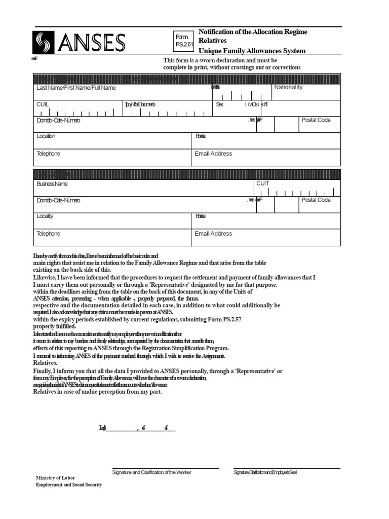 ANSES Form PS.2_61 | PDF | Mother | Child Custody