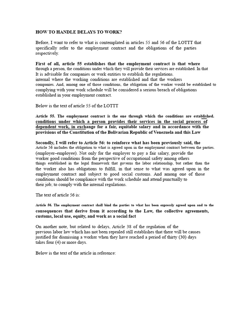How To Handle Delays To Work | PDF | Employment | Labour Law