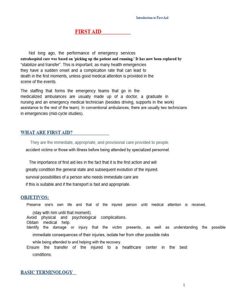 1 Introduction+to+first+aid | PDF | Shock (Circulatory) | First Aid