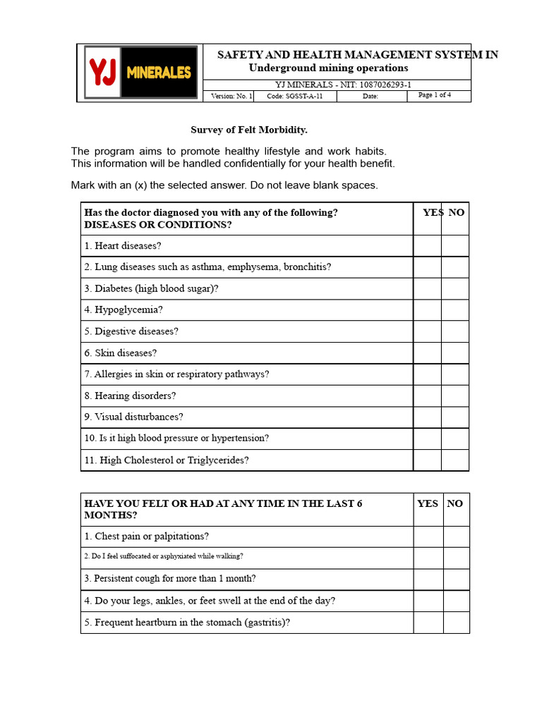11 - Survey of Perceived Morbidity | PDF | Arm | Knee