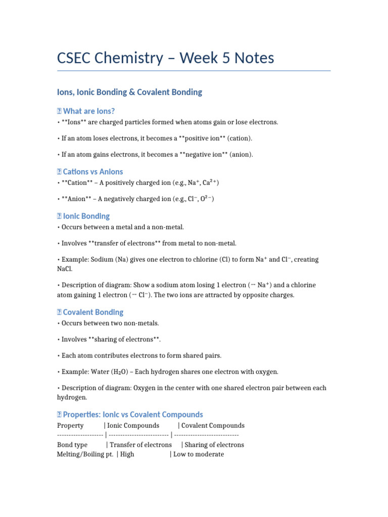CSEC Chemistry Week5 Bonding | PDF
