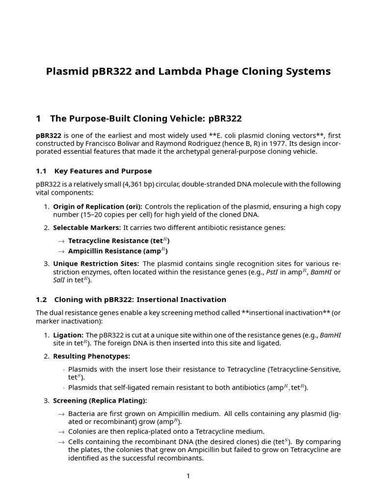 PBR322 and Lambda Phage Cloning | PDF | Plasmid | Molecular Cloning