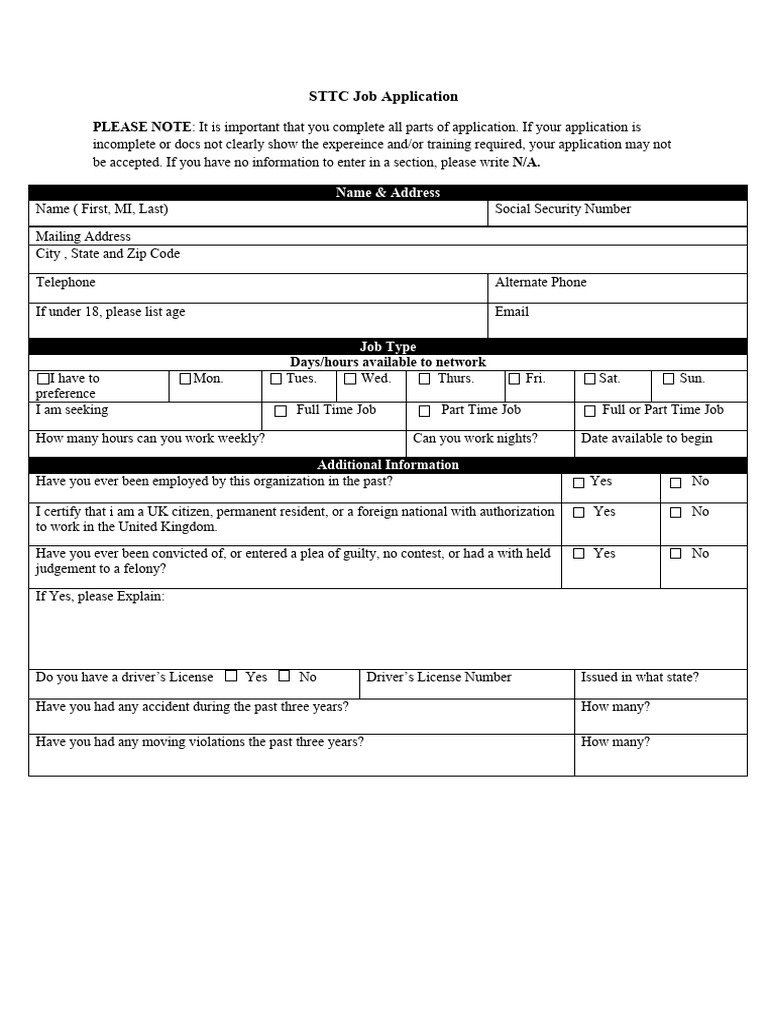 Final STTC Job Application | PDF