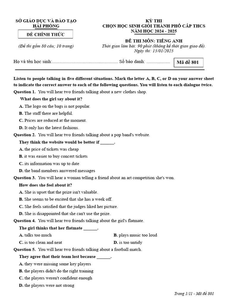4 Đề Hsg 9 Năm Học 24-25 | PDF | Urbanization | City