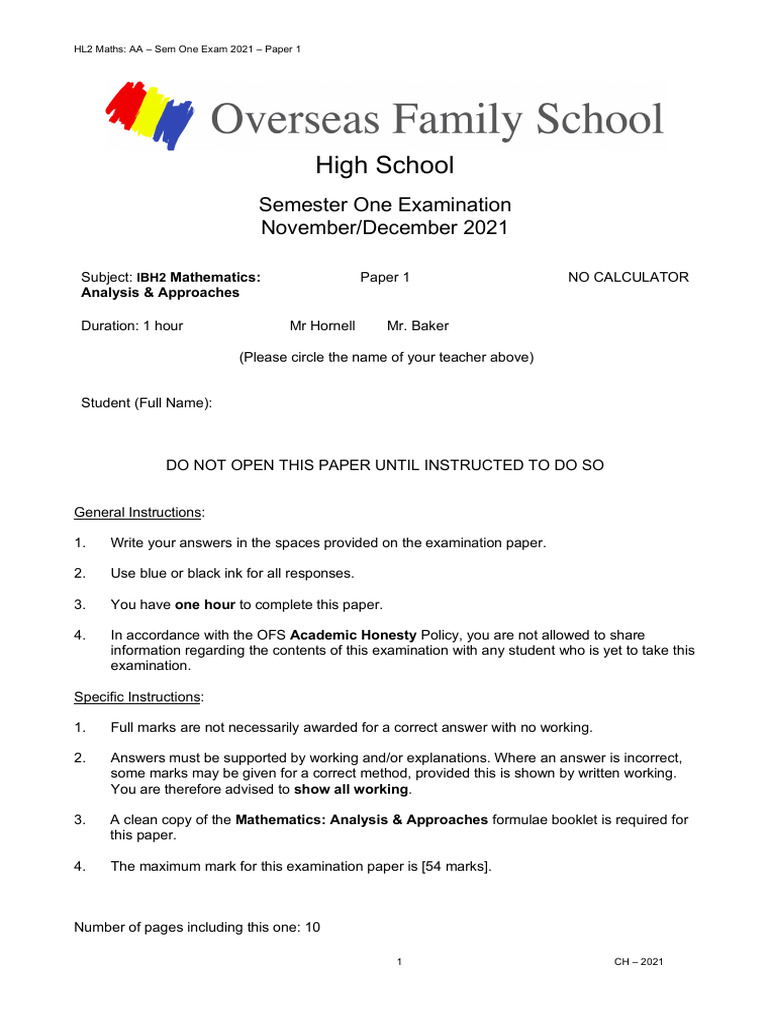HL2 Maths Exam Paper 1 - 2021 | PDF | Mathematics