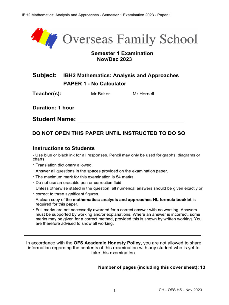 Hl2 Aa - Sem 1 Exam 2023 - p1 | PDF | Quartile | Mathematics