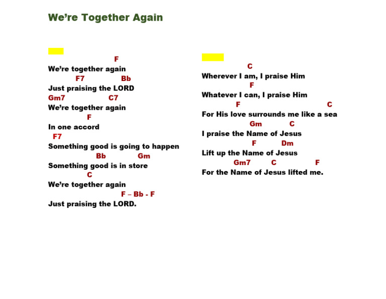 Together Again: Praise Song Lyrics | PDF