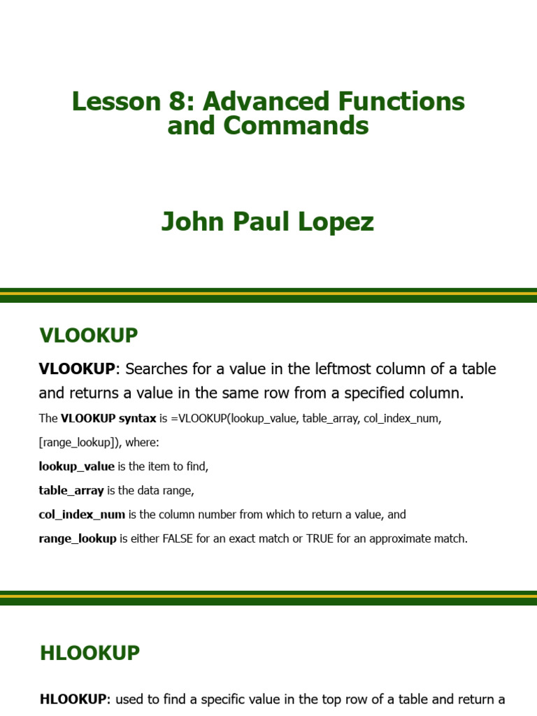 Lesson 8 Advanced Functions | PDF | Software Engineering | Data Management