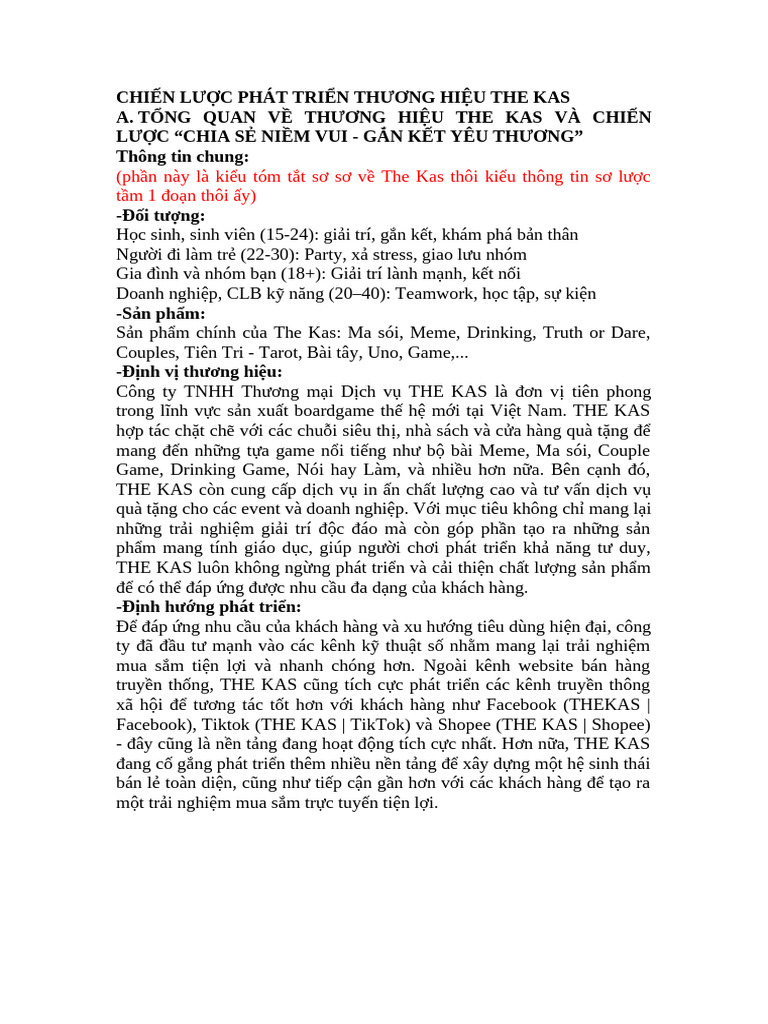 Chiến Lược Phát Triển Thương Hiệu the Kas 2 | PDF
