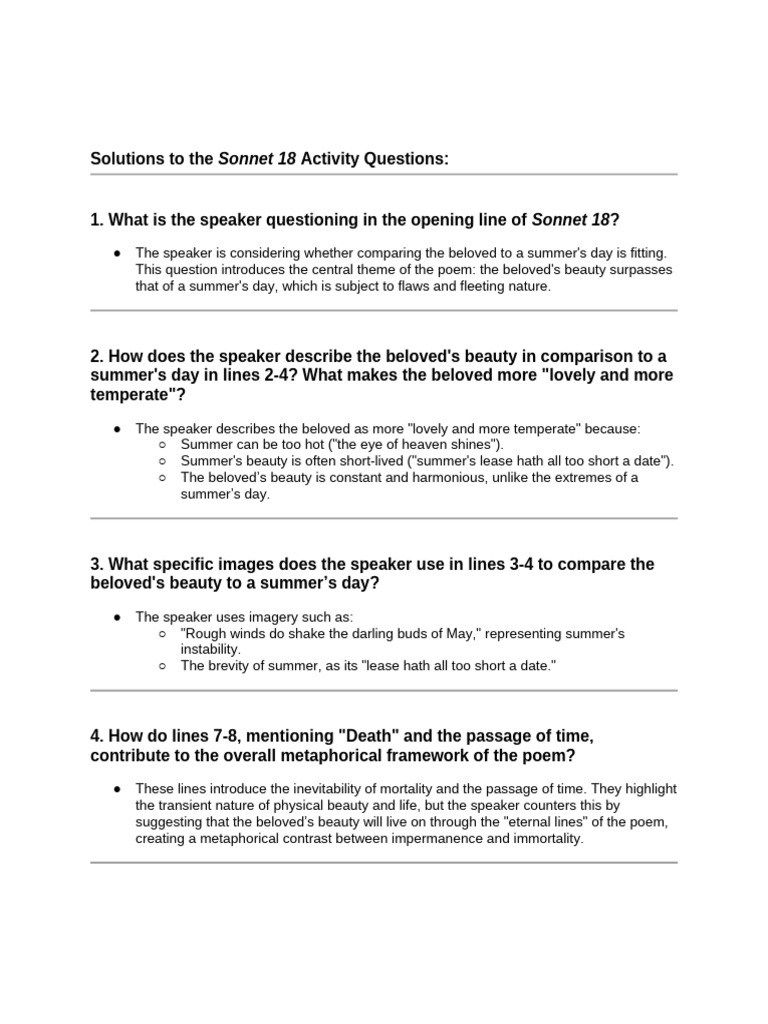 Sonnet 18 Analysis and Insights | PDF | John Keats | Poetry