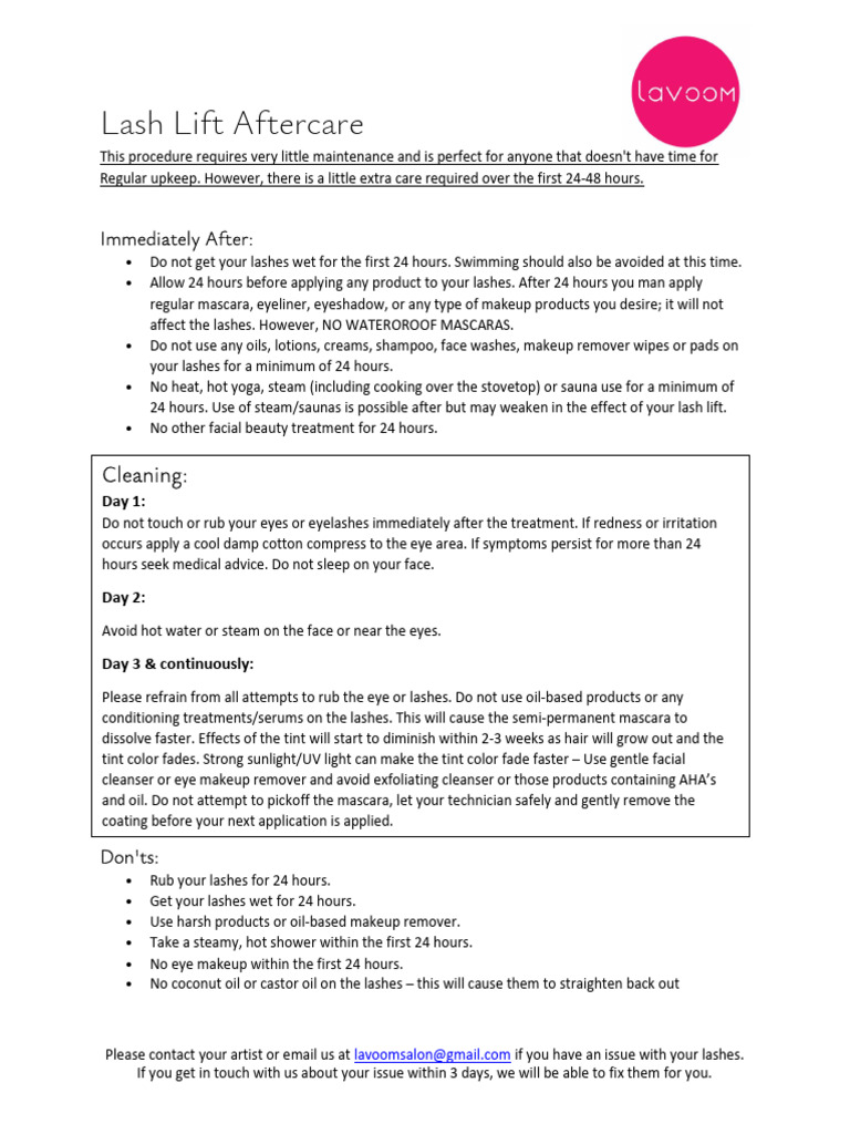 Lash Lift Aftercare Instructions | PDF | Cosmetics | Toiletry