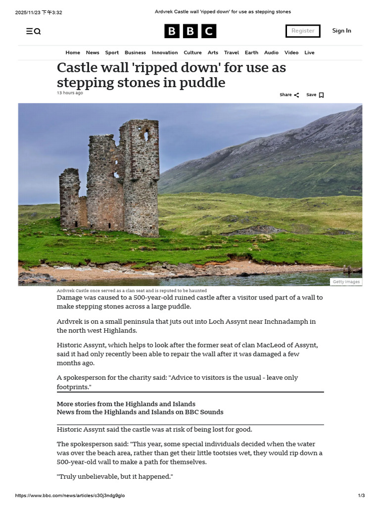 Ardvrek Castle Wall 'Ripped Down' For Use As Stepping Stones | PDF