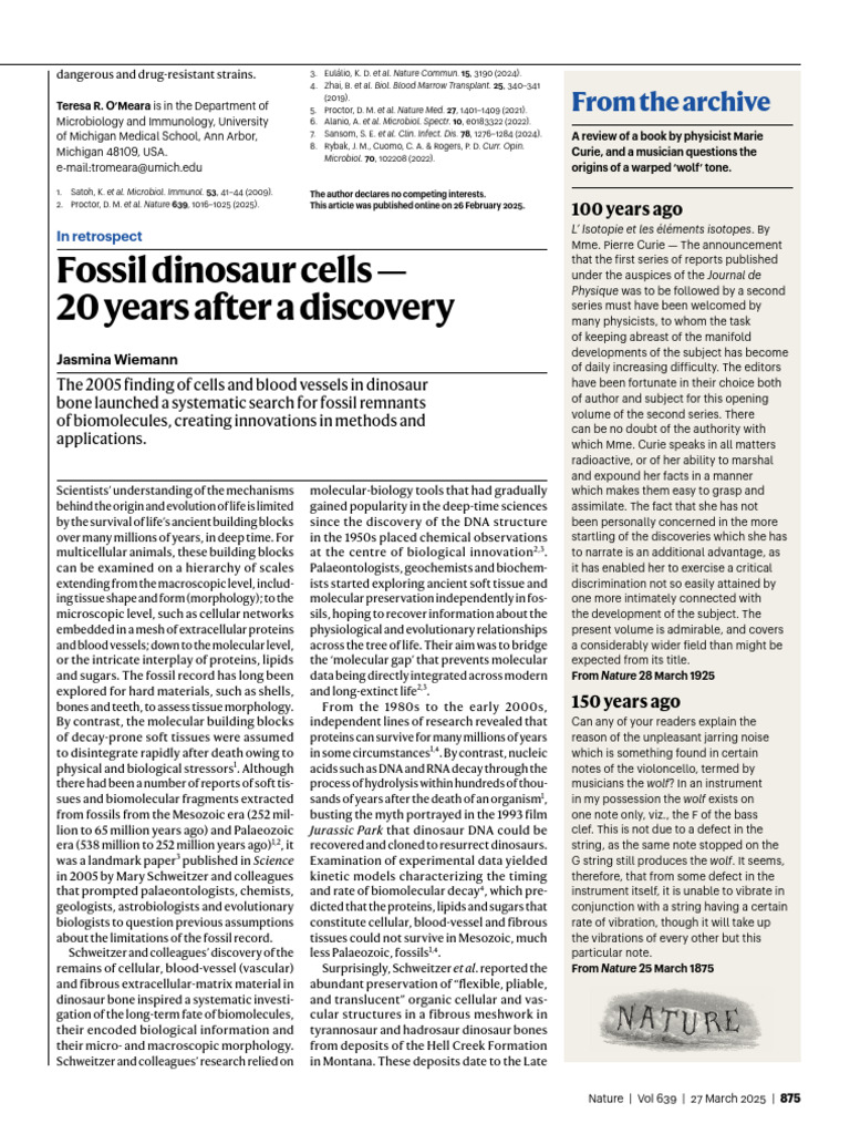 Fossil Dinosaur Cells 20 Years After A Discovery: From The Archive ...