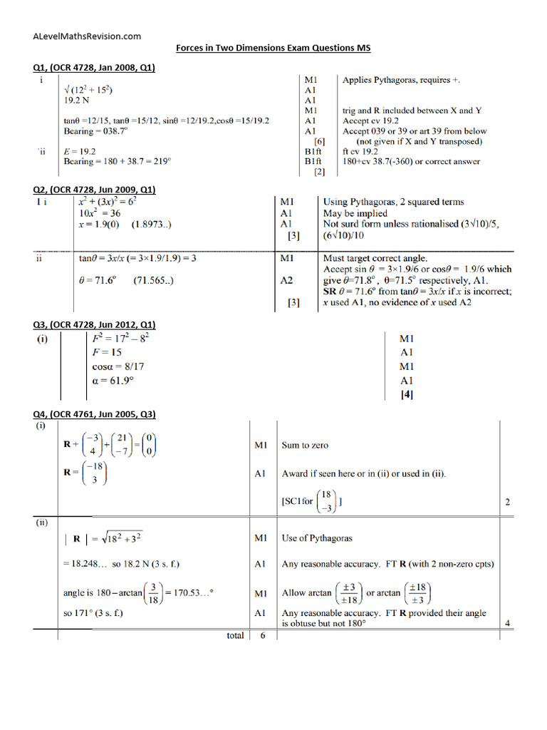Forces in Two Dimensions Exam Questions MS | PDF