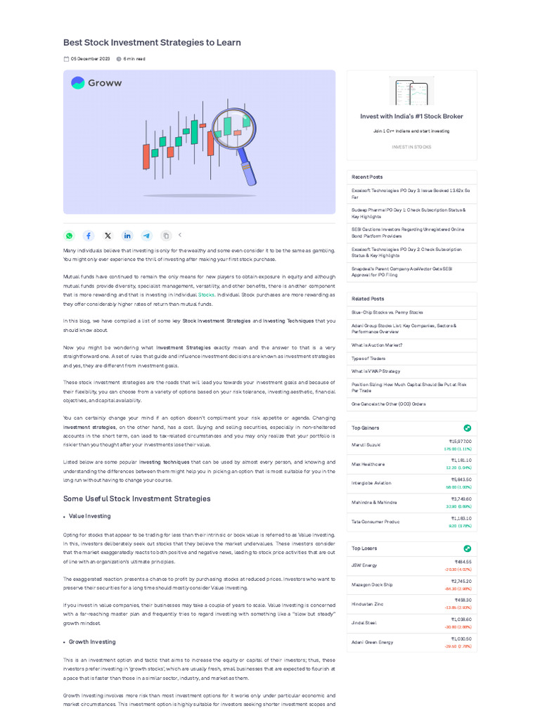 Key Stock Investment Strategies Explained | PDF | Investing | Technical ...