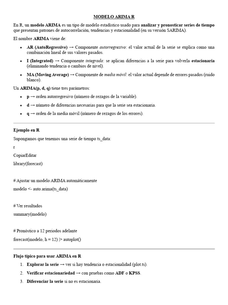Modelo ARIMA en R: Guía Completa | PDF | Media móvil integrada ...