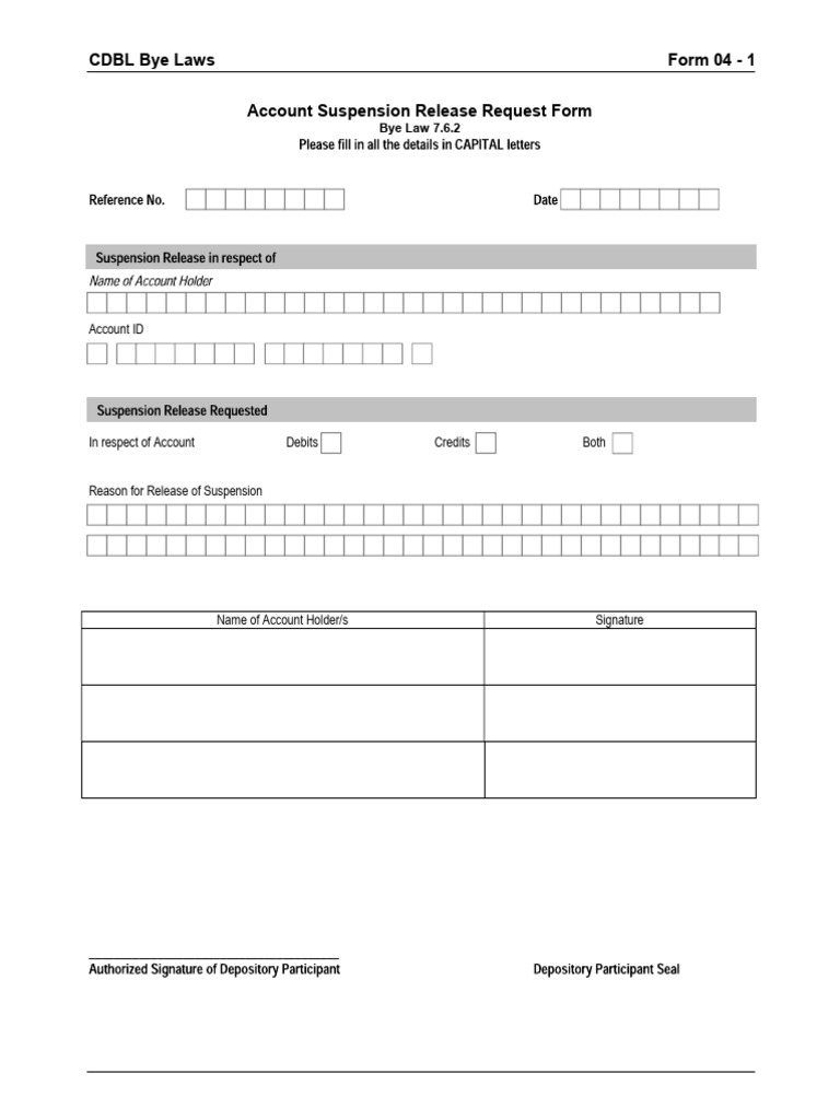 Suspension Release Request Form | PDF