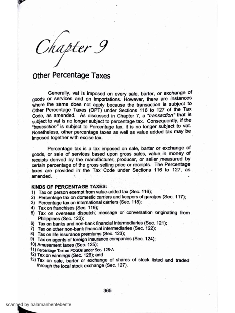 Chapter 9 Percentage Taxes Pdf