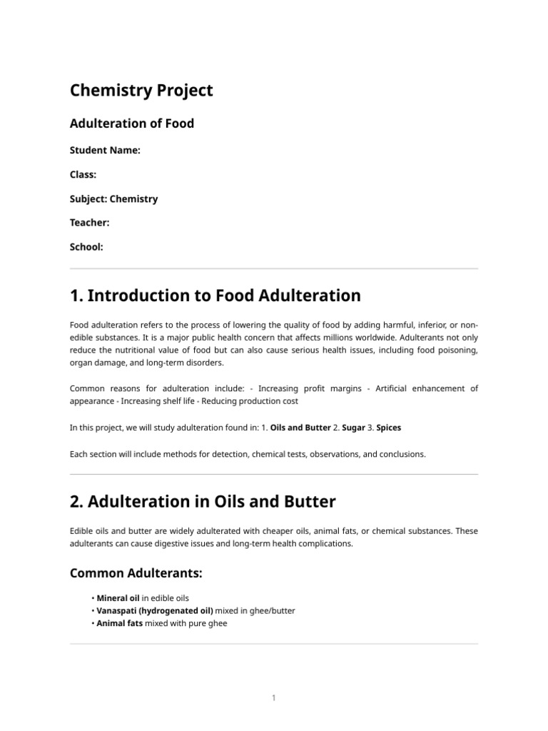 Food Adulteration Project | PDF | Foods | Chili Pepper