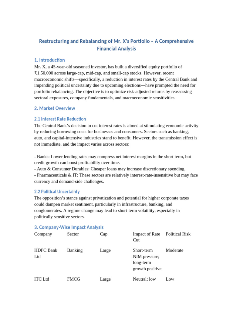 MR X Portfolio Rebalancing Report | PDF | Banks | Interest