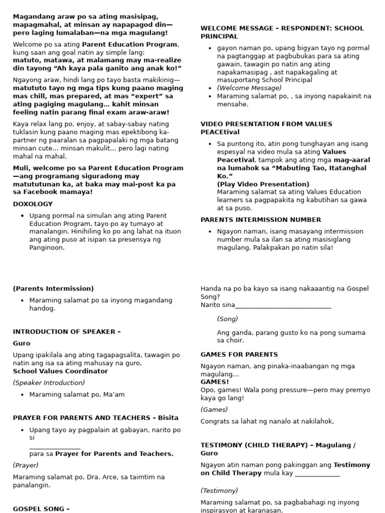 Script - Parent Education Program - Values | PDF