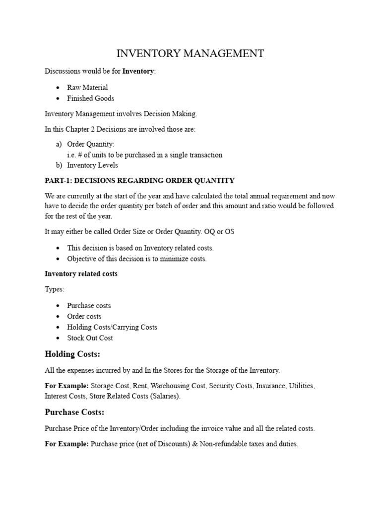 Inventory Management: Order Quantity Decisions | PDF | Inventory | Cost