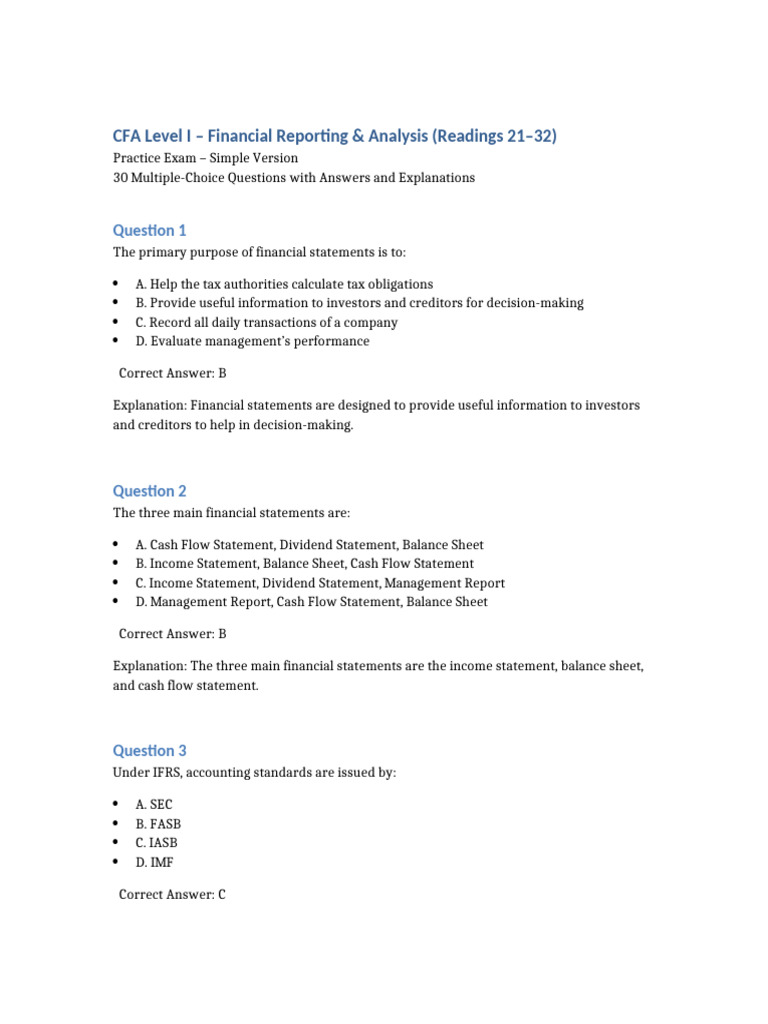 CFA Level I Financial Reporting Exam Guide | PDF | Cash Flow Statement ...