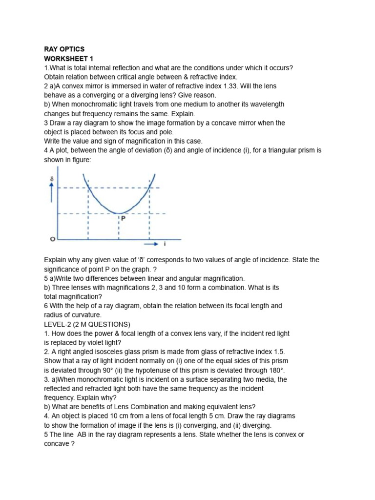 Ray Optics Worksheet | PDF | Refractive Index | Refraction