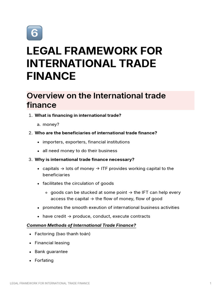 Legal Framework For International Trade Finance | PDF