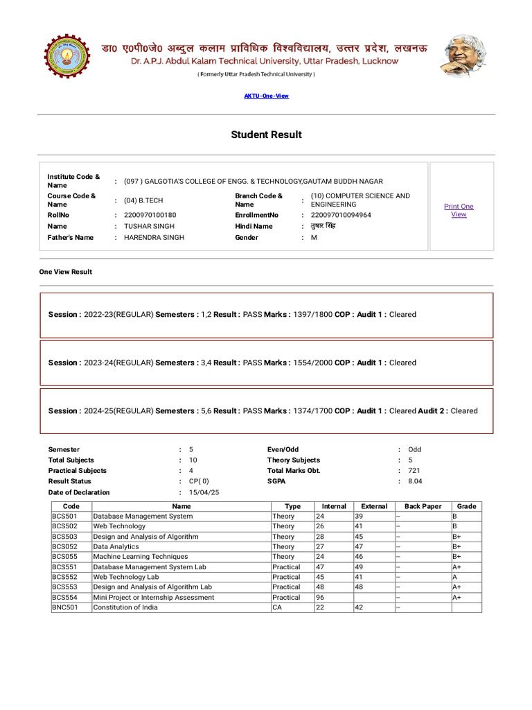 B.Tech Computer Science Results 2022-25 | PDF | Computing | Information ...