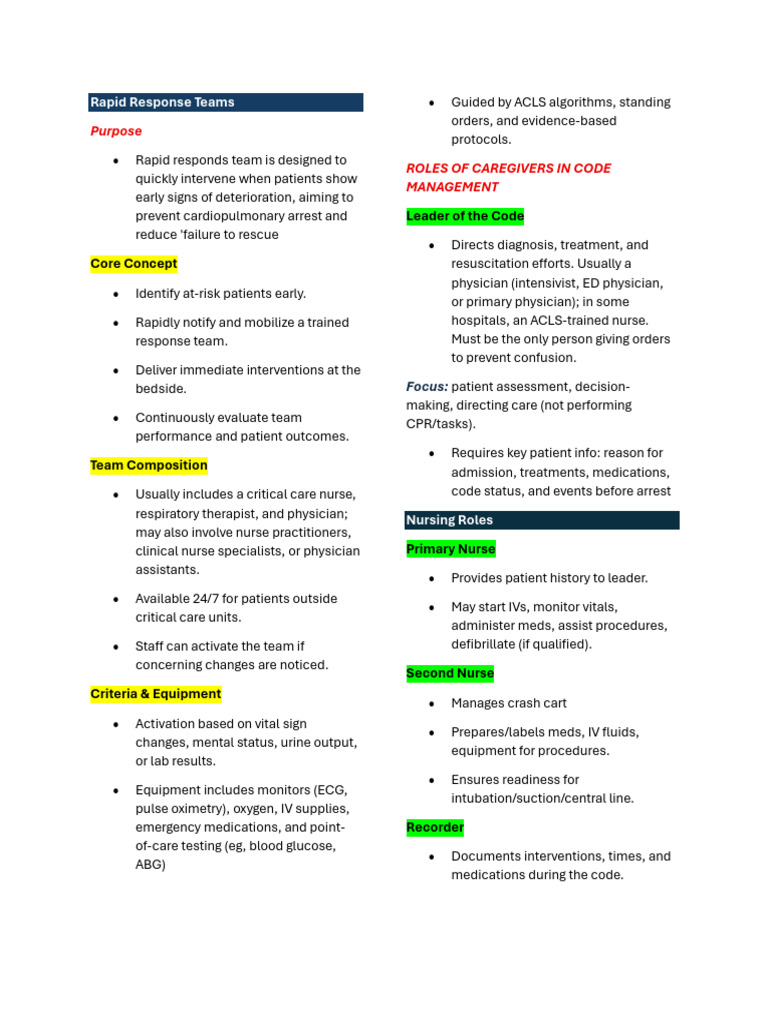 Rapid Team Response | PDF | Cardiopulmonary Resuscitation | Cardiac Arrest