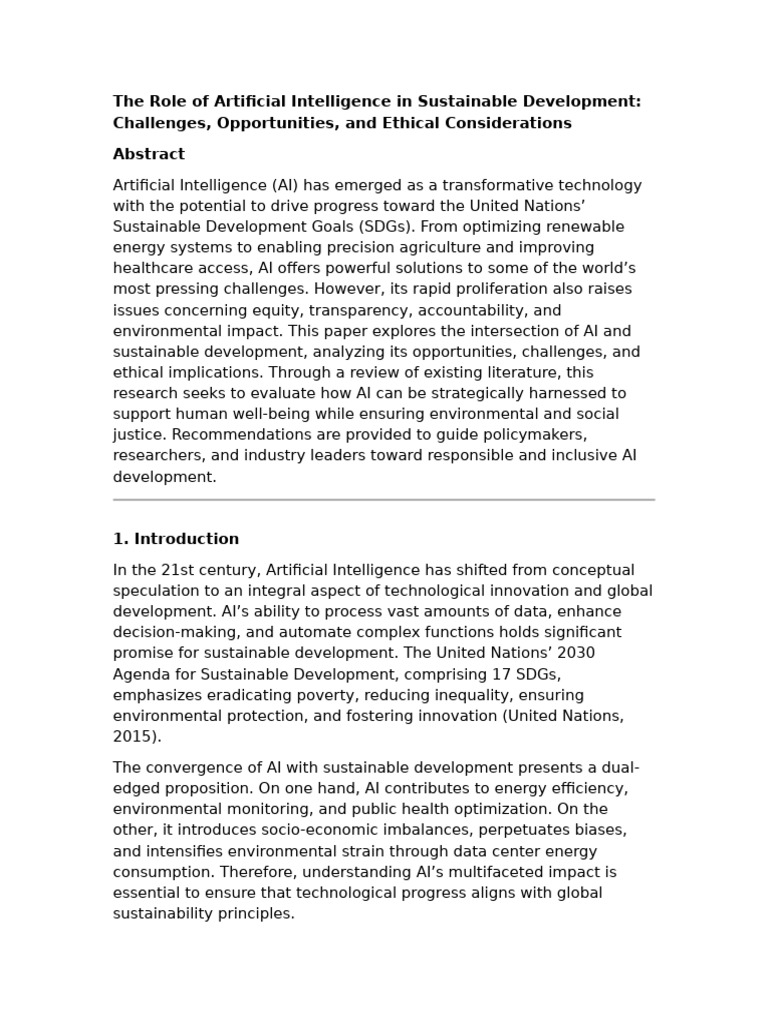 The Role of Artificial Intelligence in Sustainable Development | PDF ...